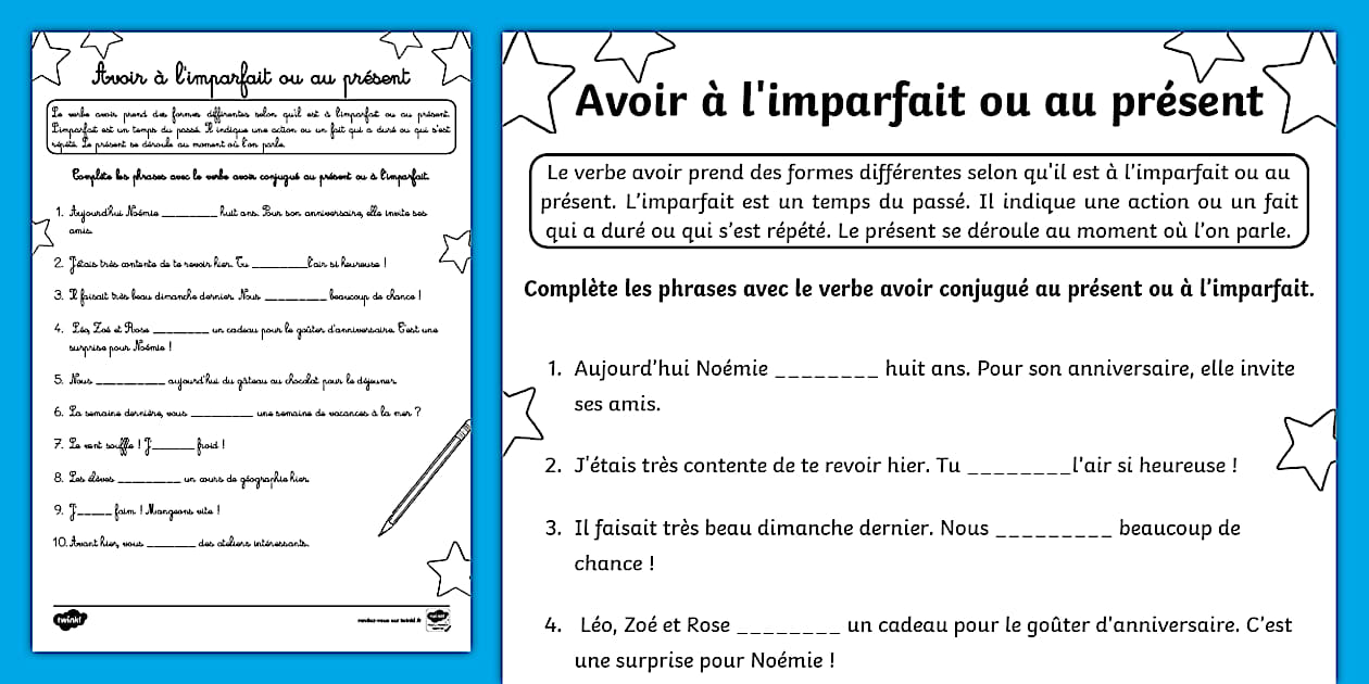 Fiche d'activités : Avoir à l'imparfait ou au présent