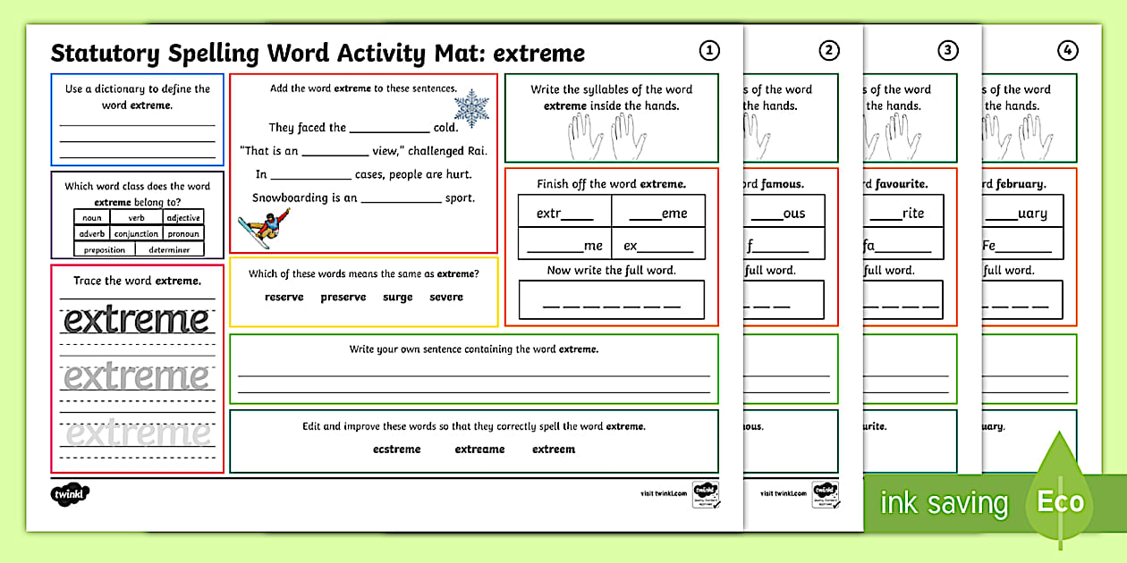Year 3 and 4 Statutory Spelling Words Activity Mat Pack 8