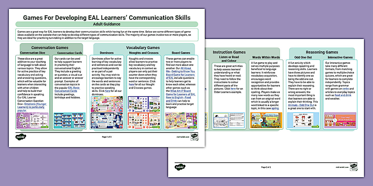 Games For Developing EAL Learners' Communication Skills - Adult Guidance