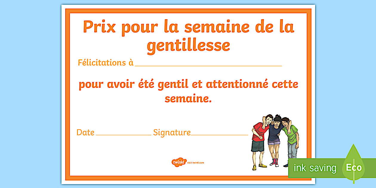 Diplôme : La semaine de la gentillesse (teacher made)
