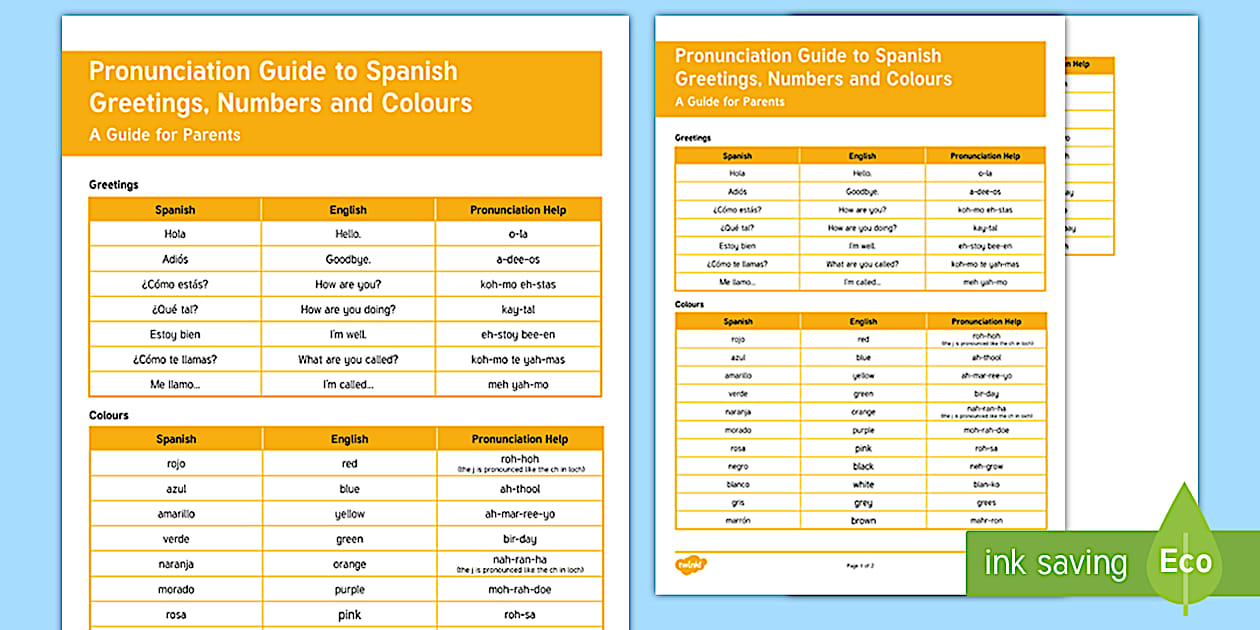 👉 Pronunciation Guide to Spanish Greetings, Numbers and Colours Parent and