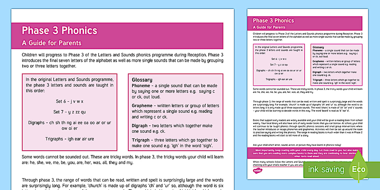 Editable Phase 3 Phonics Guide for Parents - Twinkl