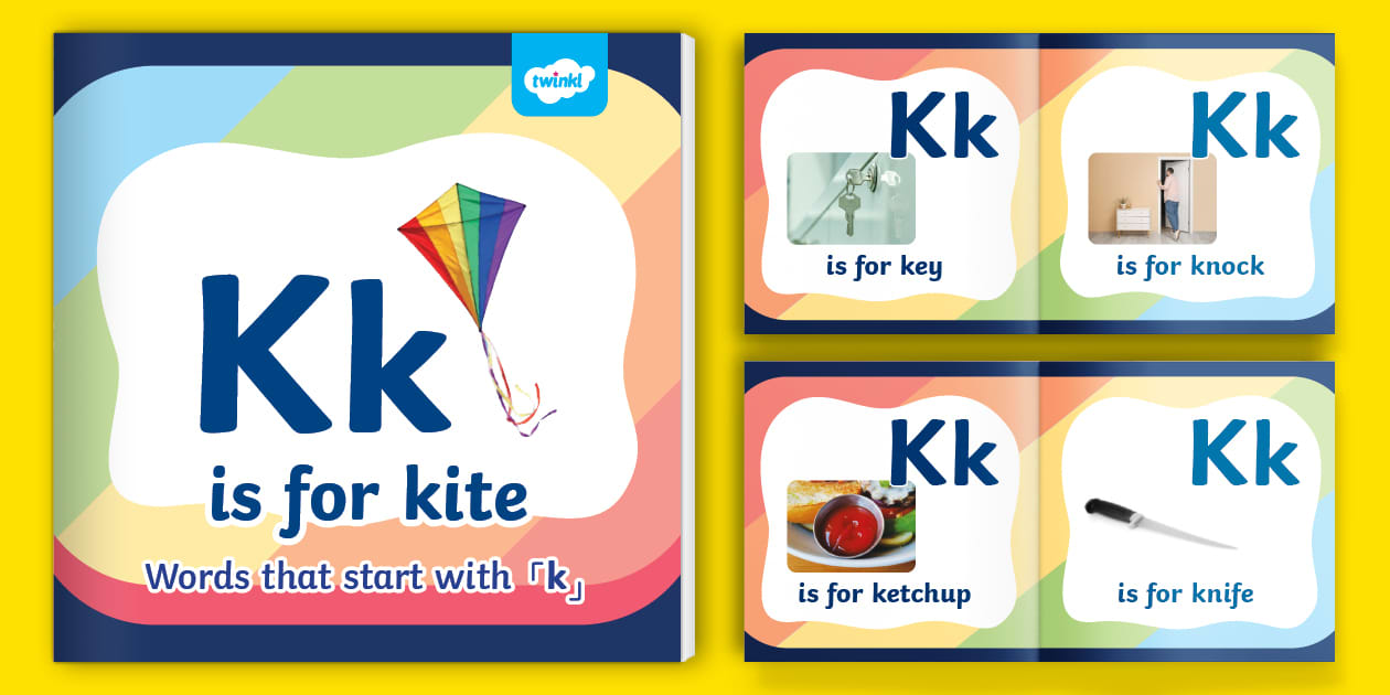 アルファベットKkから始まる単語を収録した絵本 eBook about words starting with Kk.