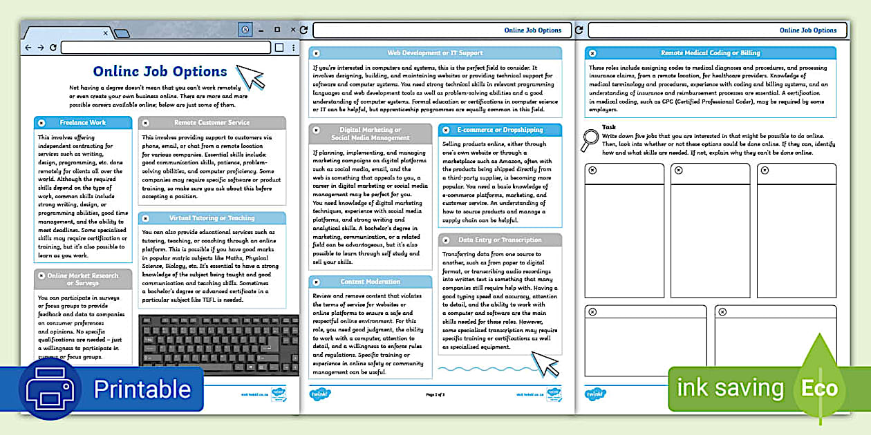 Online Job Options (teacher made) - Twinkl