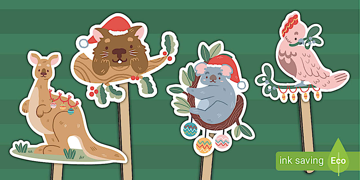 Australian Christmas Wildlife Stick puppets (teacher made)
