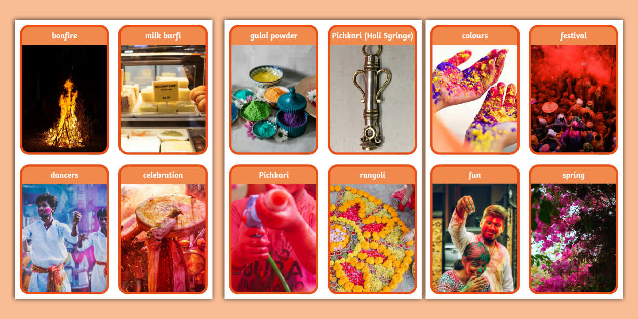 Holi Festival Photo Flashcards - Twinkl Religion - Twinkl
