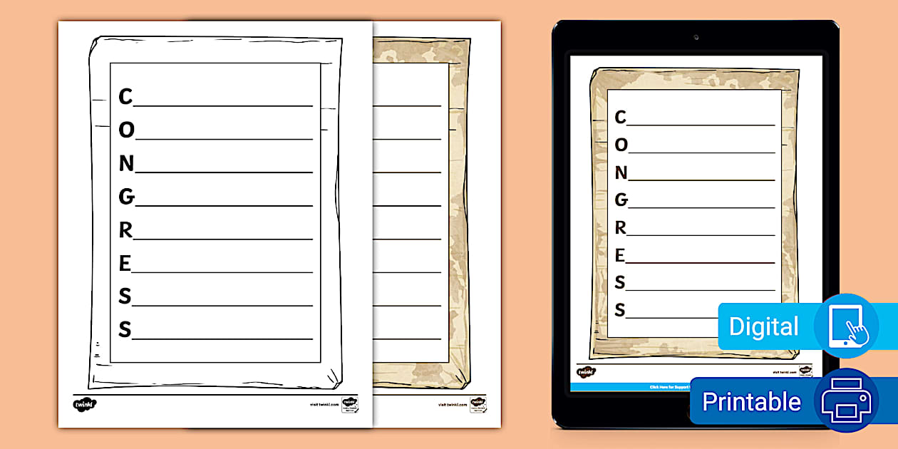 Eighth Grade Legislative Branch Acrostic Poem Template