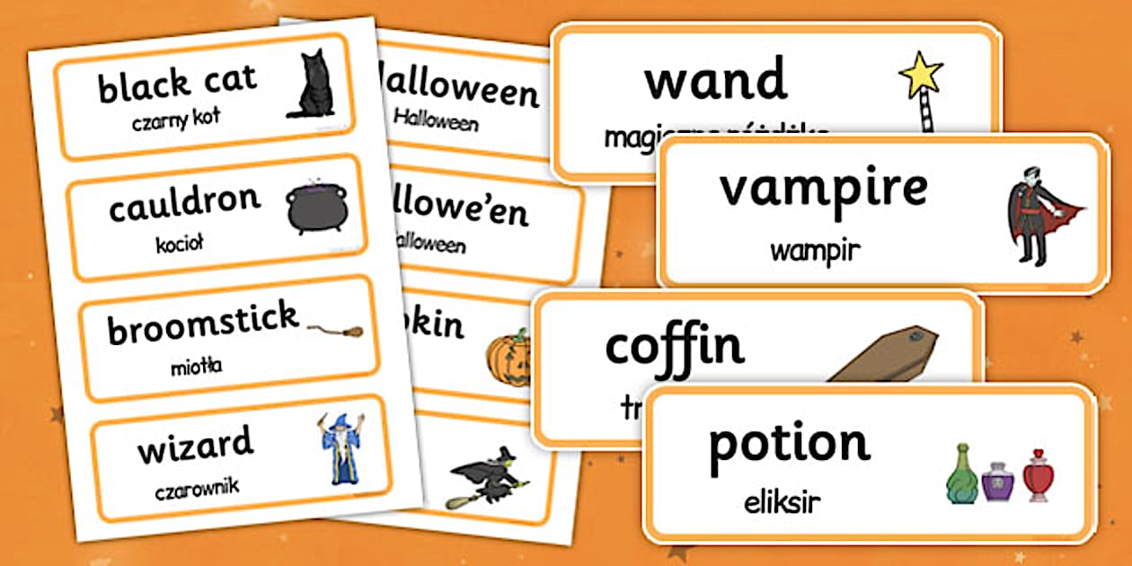 Halloween Word Cards Polish Translation - Twinkl