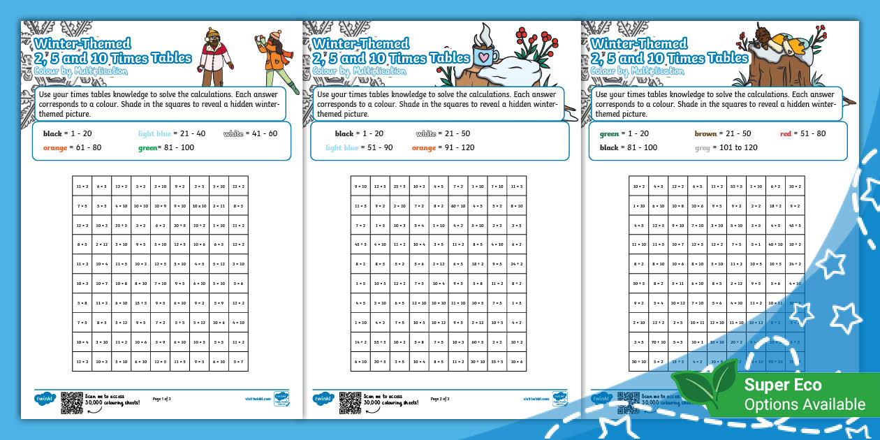 KS1 Winter-Themed Colour by Multiplication | 2, 5 and 10s