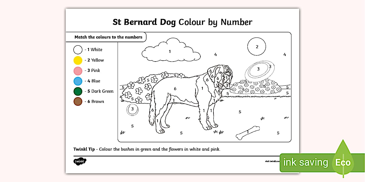 St Bernard Dog Colour-By-Number Page | Twinkl | KS1 - Twinkl