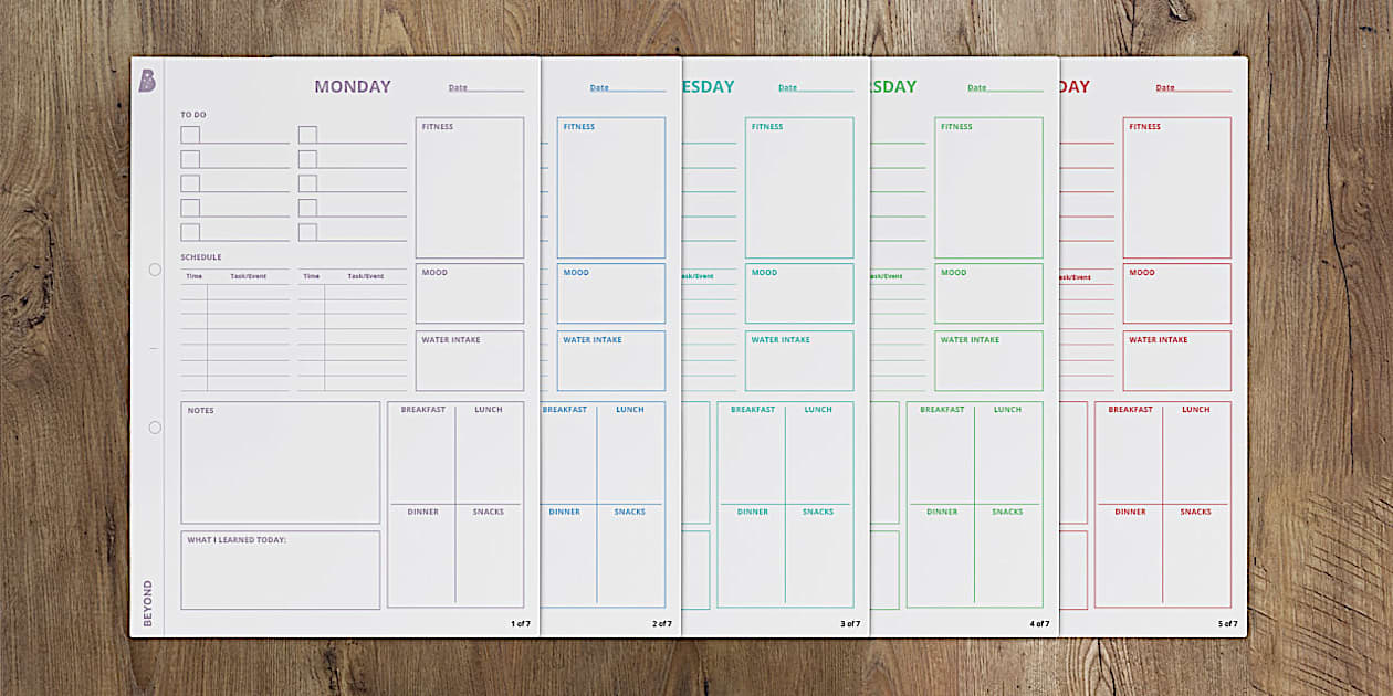 Monday - Sunday Daily Planning Sheets (Teacher-Made)