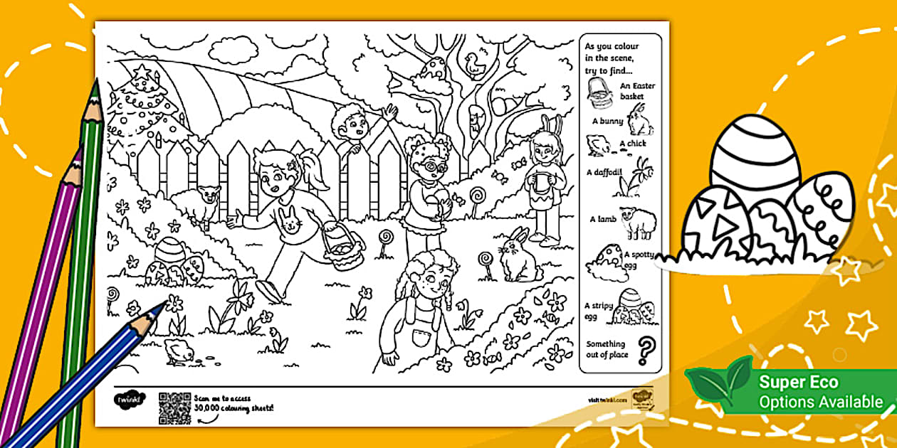 Easter Colouring Scene (Teacher-Made) - Twinkl