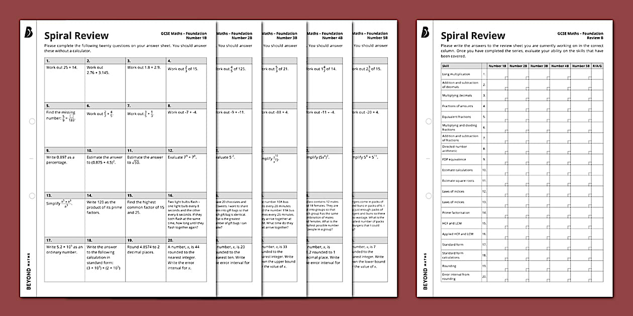 👉 GCSE Foundation Number Spiral Review B (Teacher-Made)