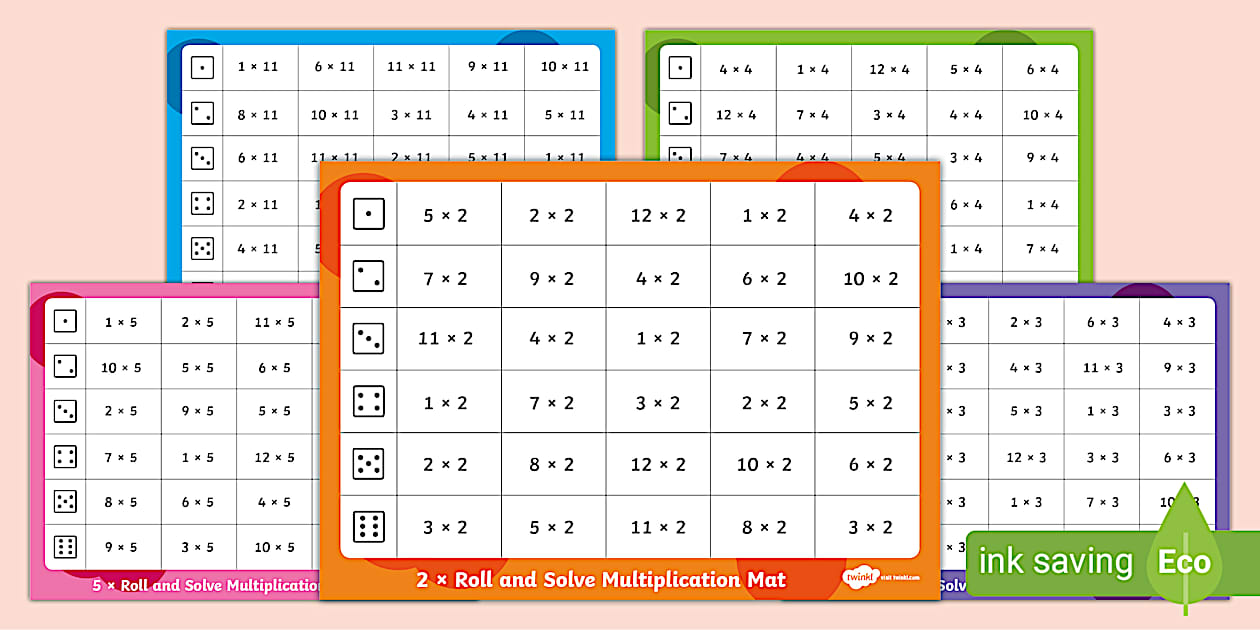 Black and White Multiplication Facts for 2 to 12 Times Tables Roll and ...