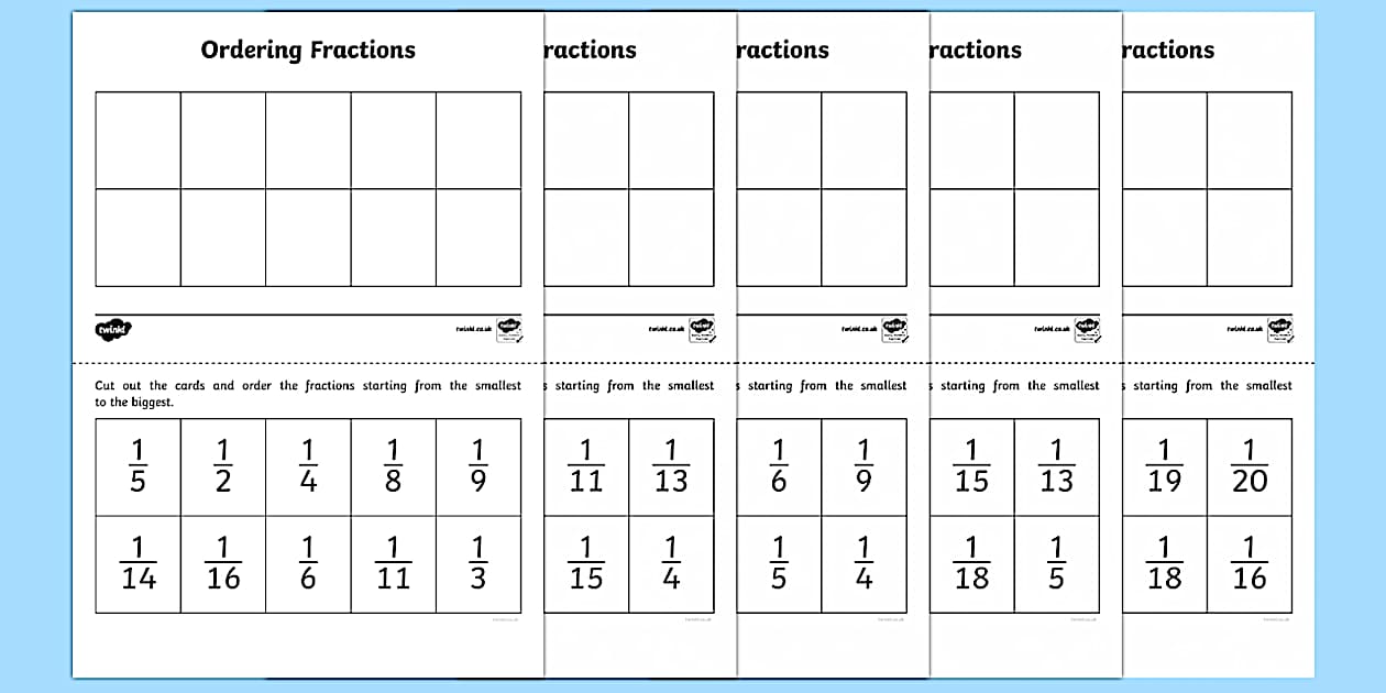 Editable Ordering Unit Fractions Worksheet - Twinkl