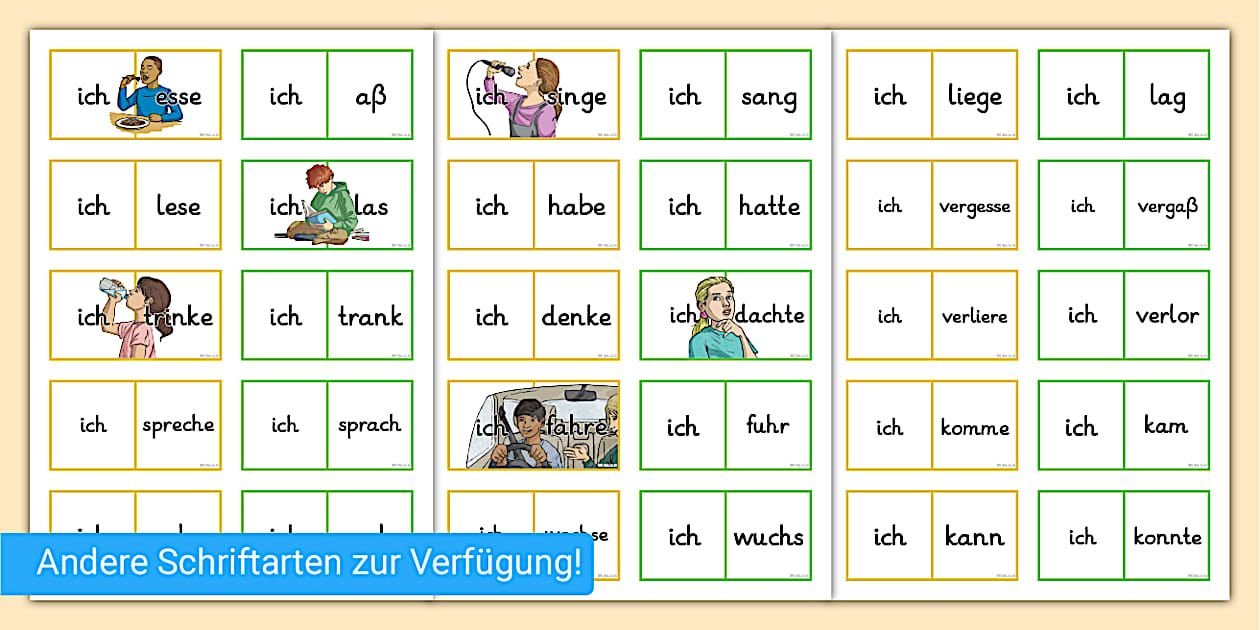 Verben im Präteritum: Übungen – Memory-Spiel für Kinder