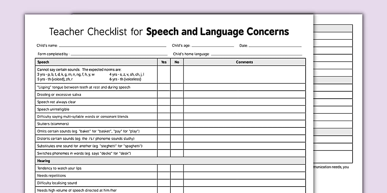 Speech and Language Development Teacher Checklist - Twinkl