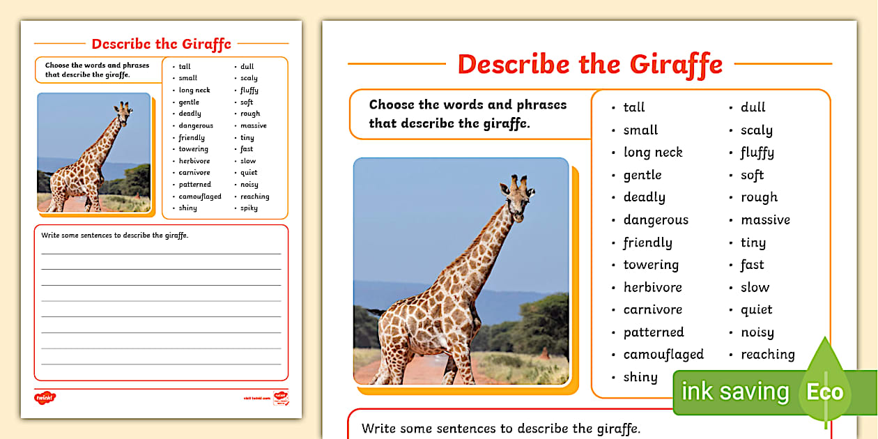 Describe the Giraffe Writing Activity Sheet - Twinkl