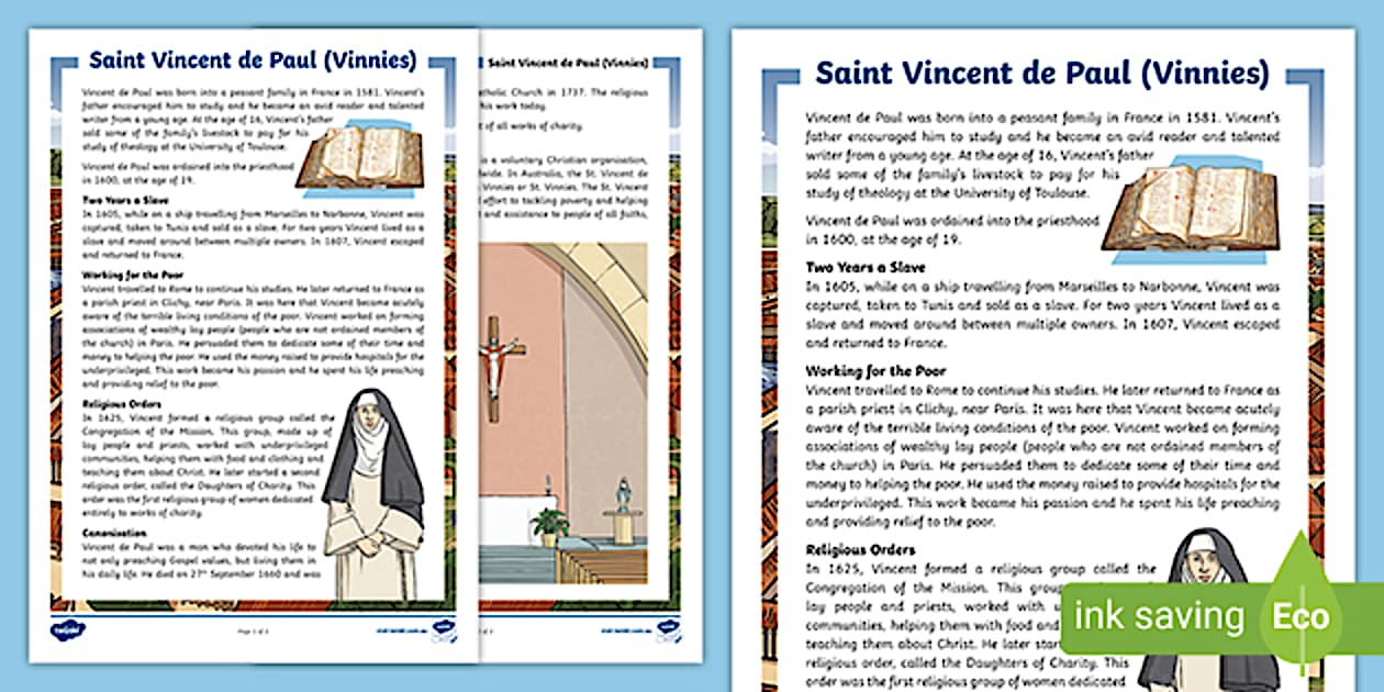 Saint Vincent de Paul Fact File