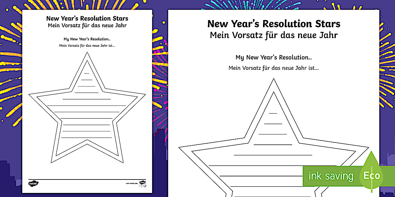 New Year's Resolutions Stars Worksheet / Worksheets English/German
