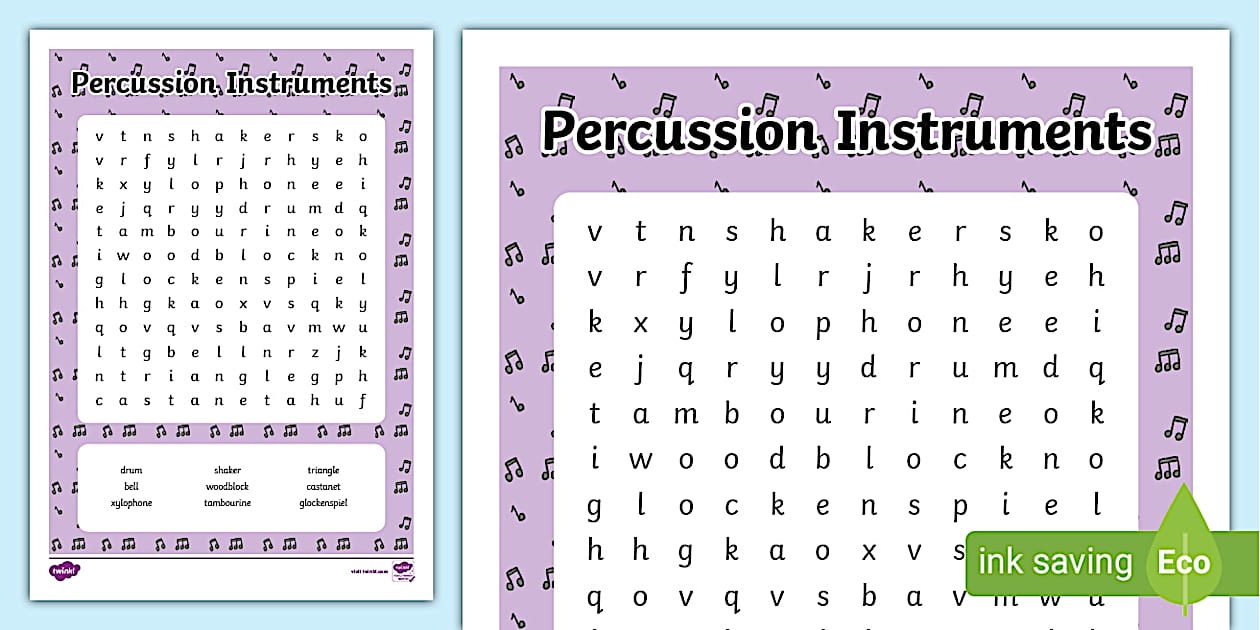 👉 Percussion Instruments Word Search - Twinkl