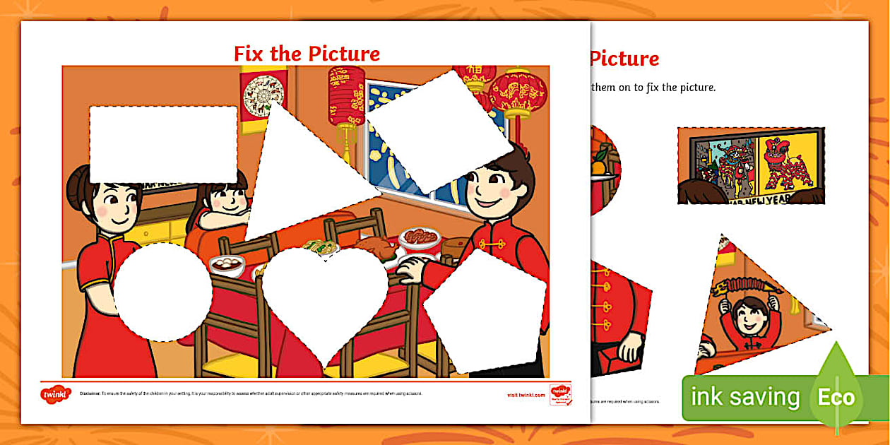 Fix the Picture Chinese New Year Cutting Skills Worksheet