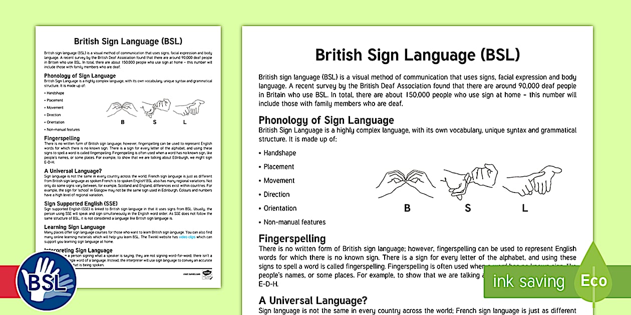 British Sign Language Information Guide - Twinkl