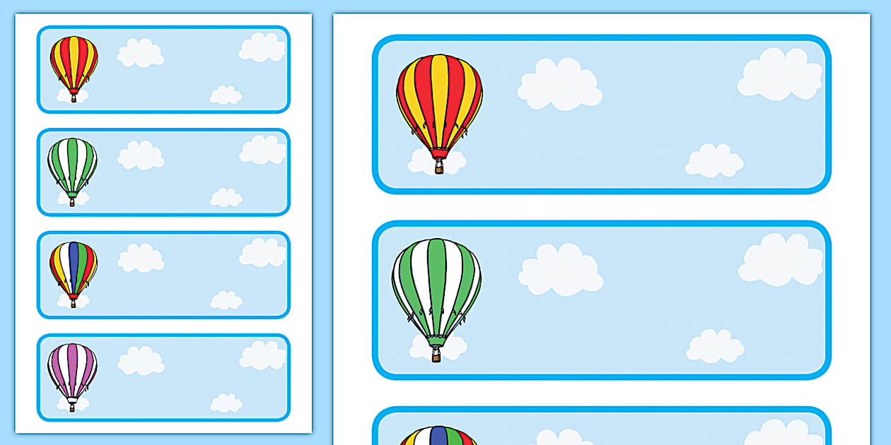 👉 Editable Labels - Drawer/Peg/Name - Striped Hot Air Balloons