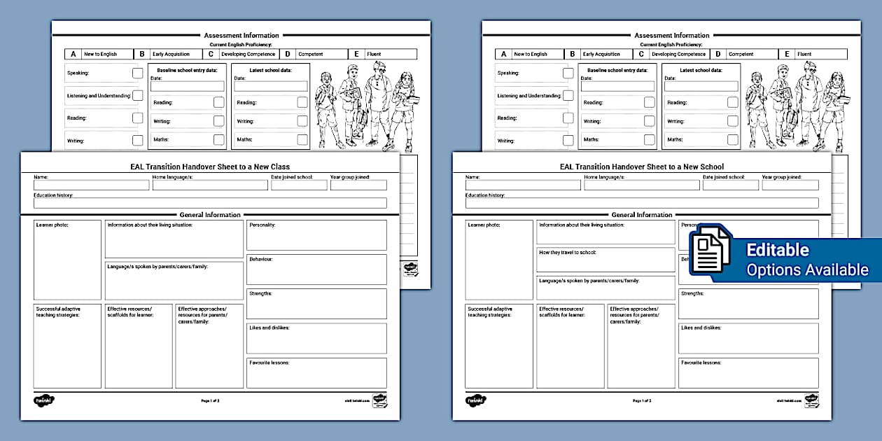 EAL Transition Handover Sheet to a New Class (teacher made)