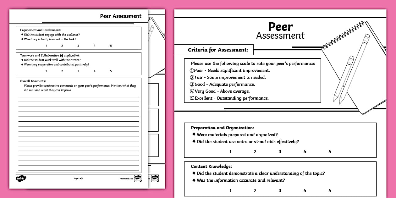Fifth Grade Peer Assessment Sheet