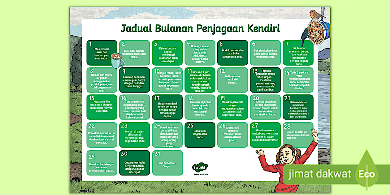 Jadual Bulanan Penjagaan Kendiri (teacher made) - Twinkl