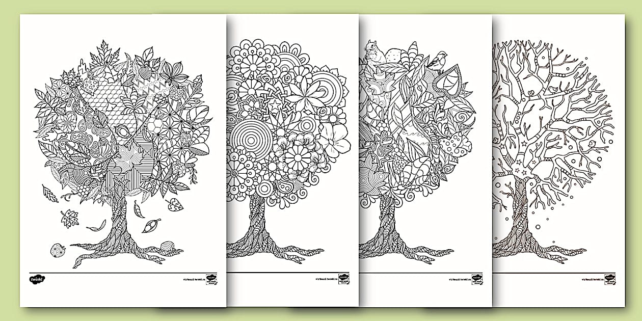 Copacul anotimpurilor – Desene de colorat mindfulness