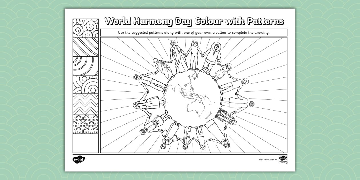 World Harmony Day Colour with Patterns Activity - Twinkl