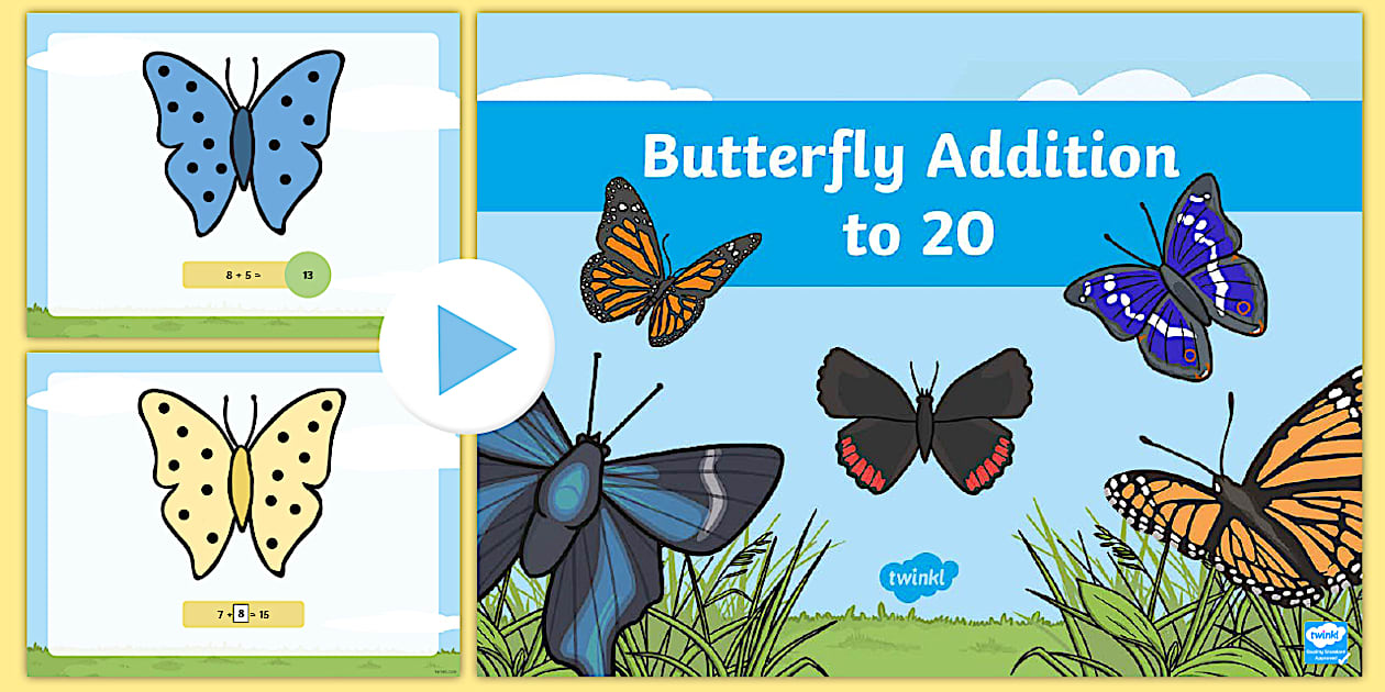 Butterfly Addition to 20 PowerPoint - Twinkl