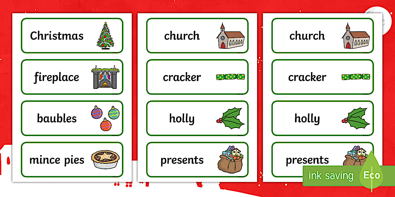 Decorative Christmas Word Cards (teacher made) - Twinkl