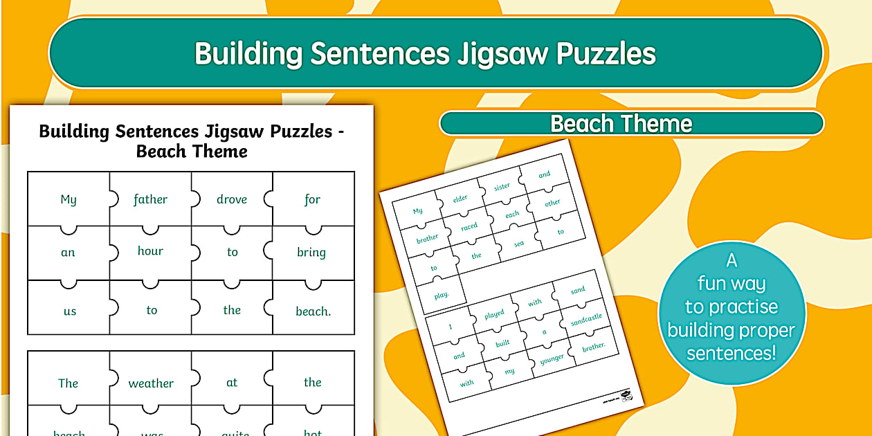 Building Sentences Jigsaw Puzzles - Beach Theme