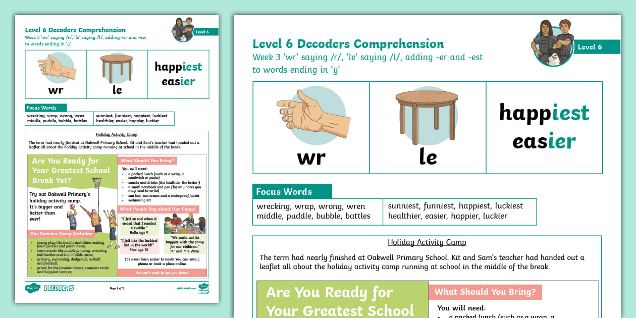 Twinkl Phonics KS2 Decoders Level 6 Week 3 Comprehension