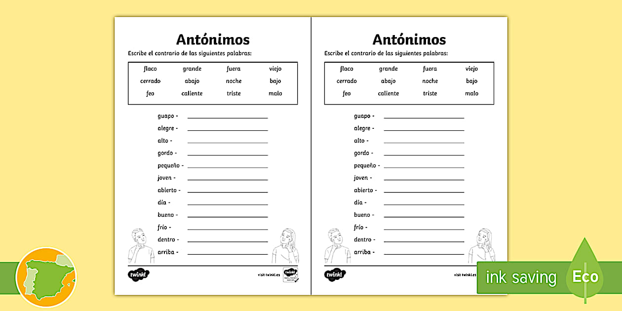 Ficha de actividad: Escribe los antónimos (teacher made)