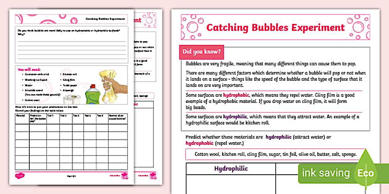 Catching Bubbles Activity Sheets (teacher made) - Twinkl