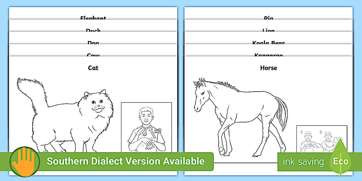 Auslan Animals Colouring Pages