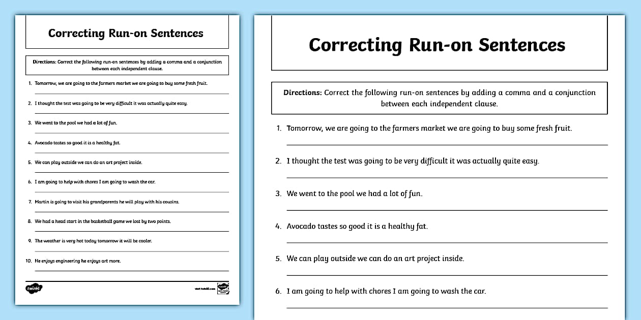 Correcting Run-on Sentences Adding Commas and Conjunctions