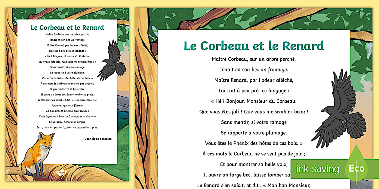 Le Corbeau et le Renard Worksheet / Worksheet - Twinkl