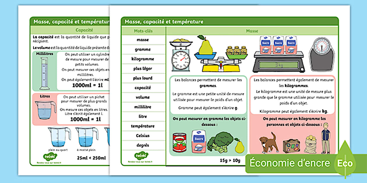 Poster : Masse, capacité et température (Teacher-Made)