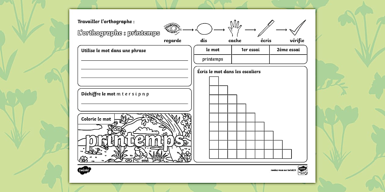 Travailler l'orthographe : printemps (Teacher-Made) - Twinkl