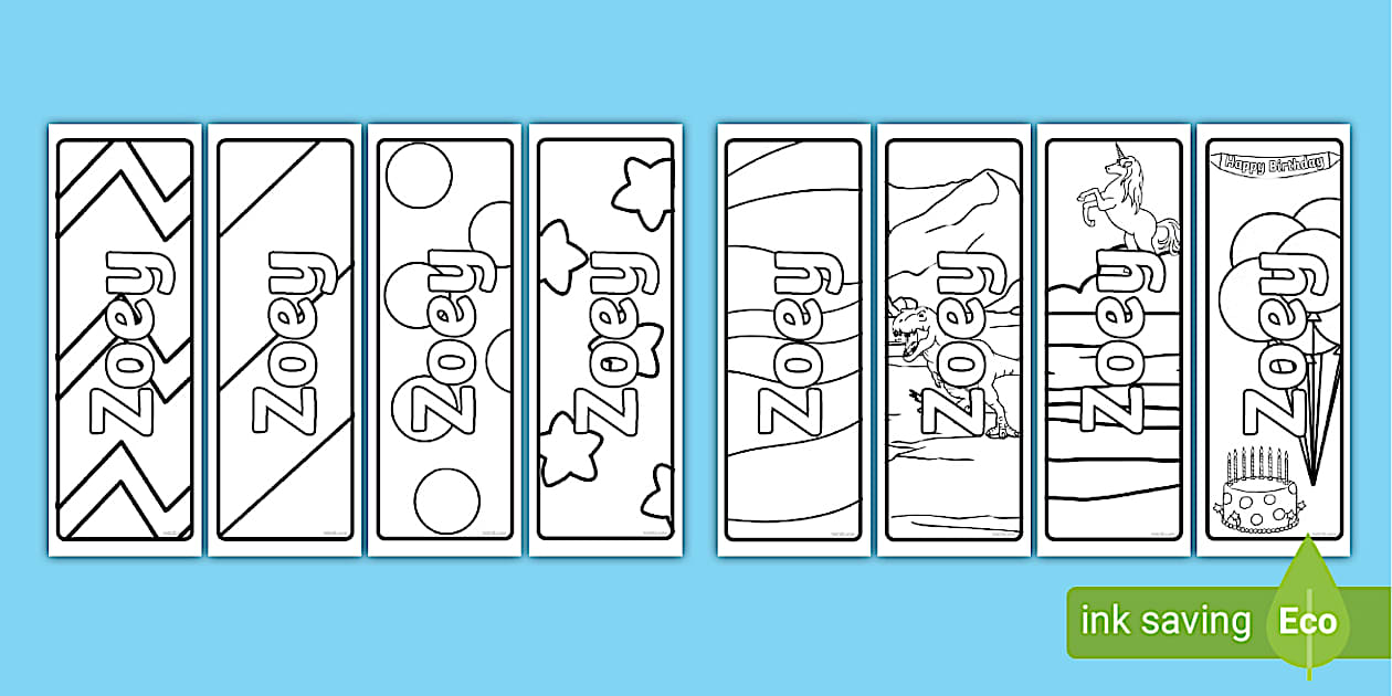 Zoey Name Simple Colouring Bookmarks (Teacher-Made) - Twinkl