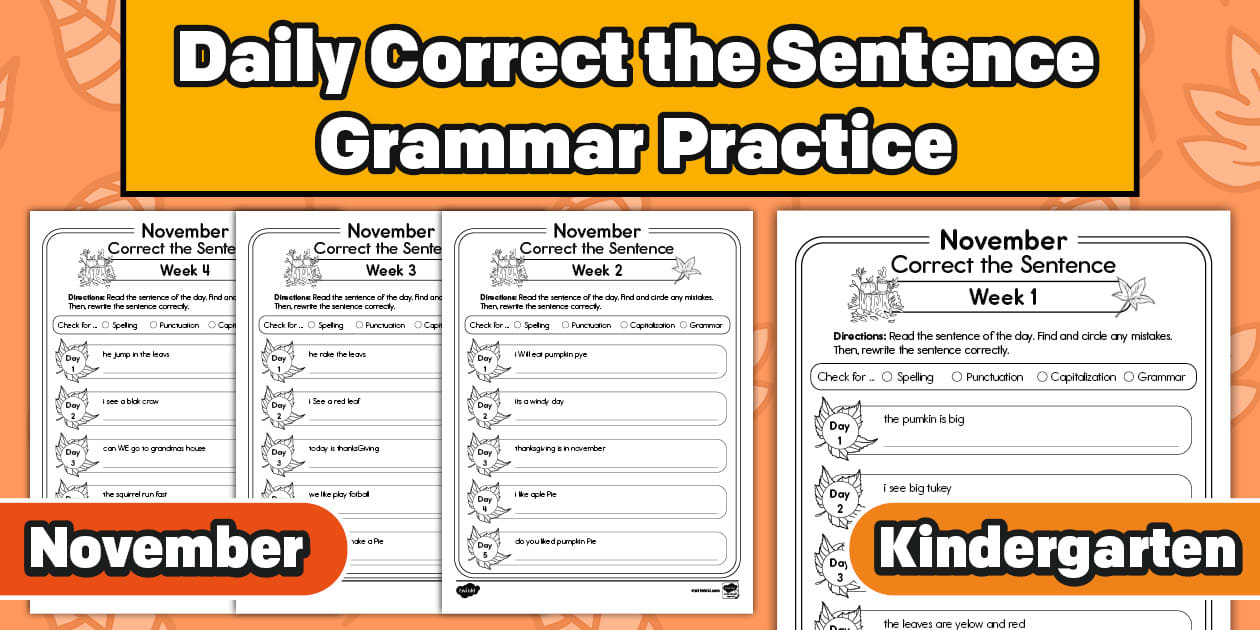 November Daily Correct the Sentence Grammar Practice