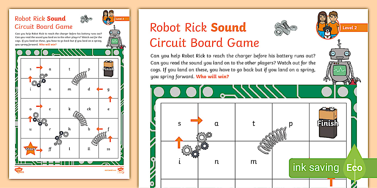 Level 2 Phonics Robot Rick Sound Circuit Board Game - Twinkl