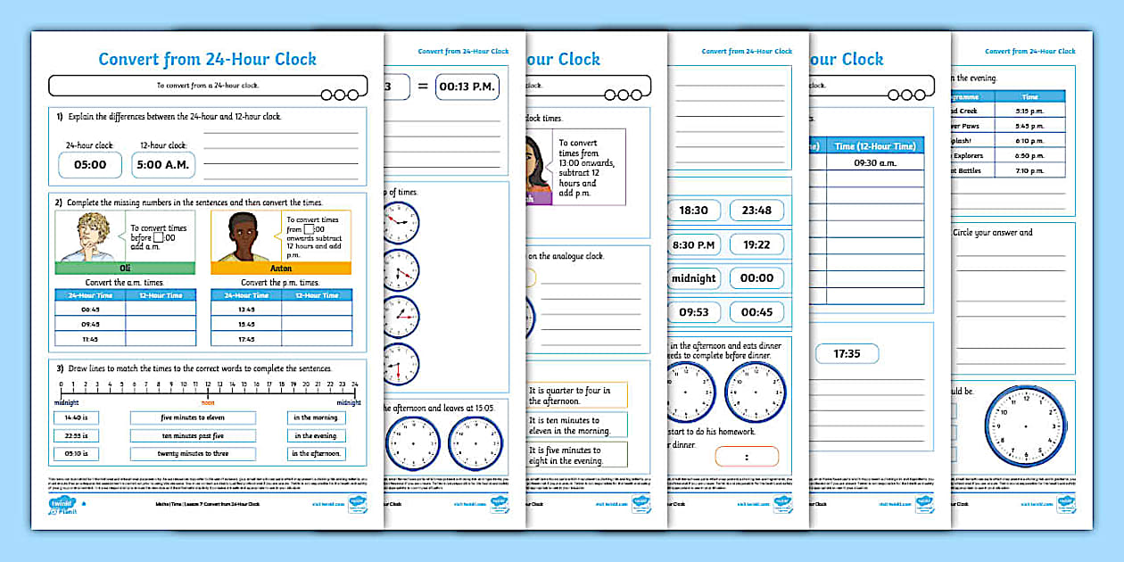 👉 Convert from 24-Hour Clock Differentiated Maths Worksheets