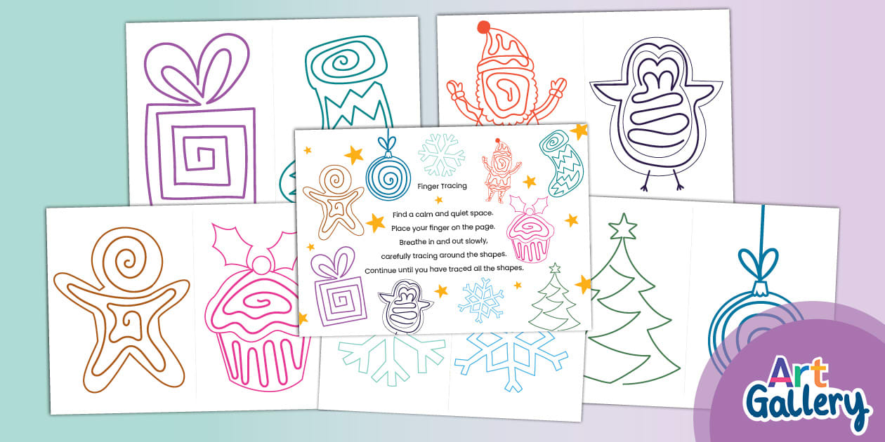 Christmas-Themed Finger Tracing Mindfulness Posters - Twinkl
