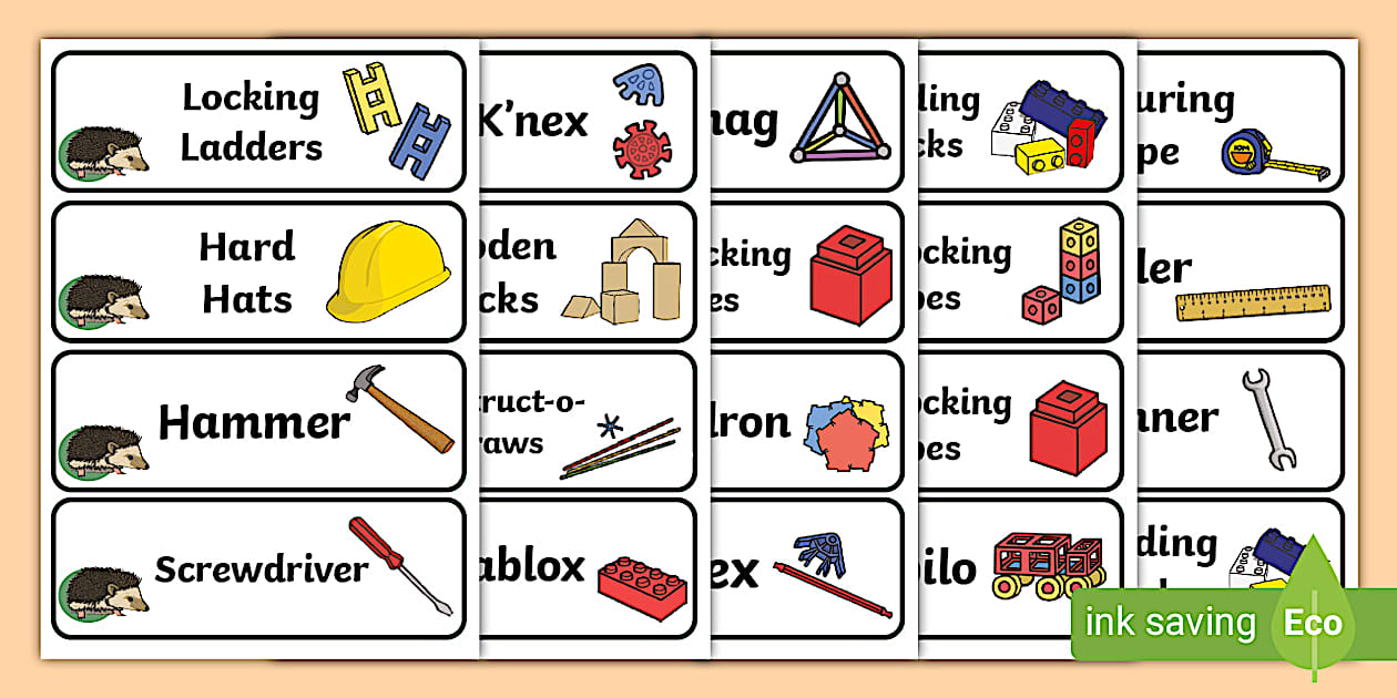 Hedgehog-Themed Editable Construction Area Resource Labels